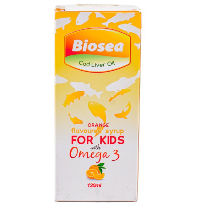 Biosea Cod Liver Oil with Omega 3, Orange Flavoured Syrup for kids ...